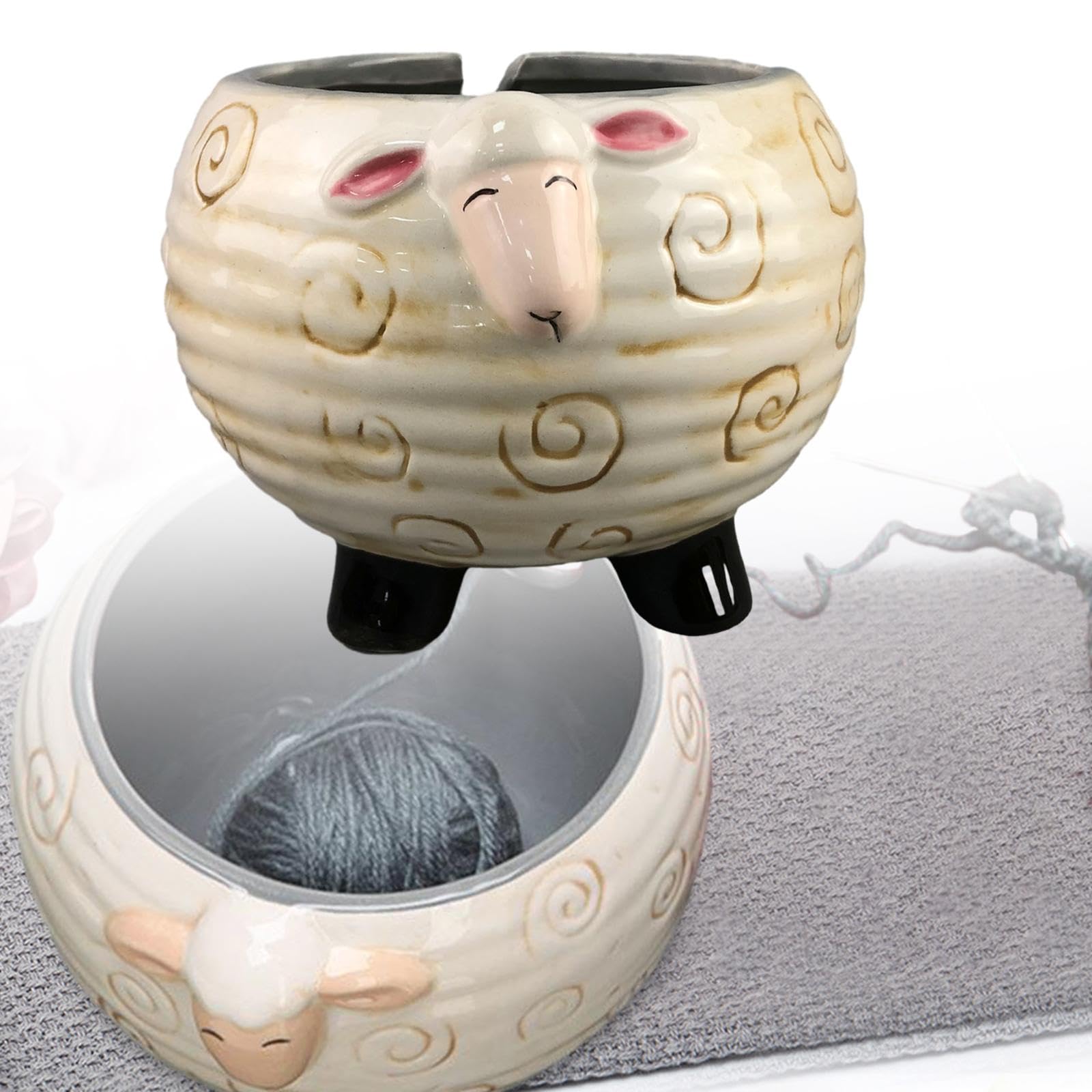 Yarn Bowl Knitting Bowl Home Storage Yarn Holder Yarn Wool Knitting, with Drills Holes Accessory Crochet Storage Bowl