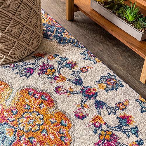 JONATHAN Y BMF106A-23 Bohemian Flair Boho Vintage Medallion Indoor Area -Rug, Medallion Floral, Easy -Cleaning, Bedroom, Dining Room, Kitchen, Living Room, Non Shedding, Blue/Multi, 2 X 3