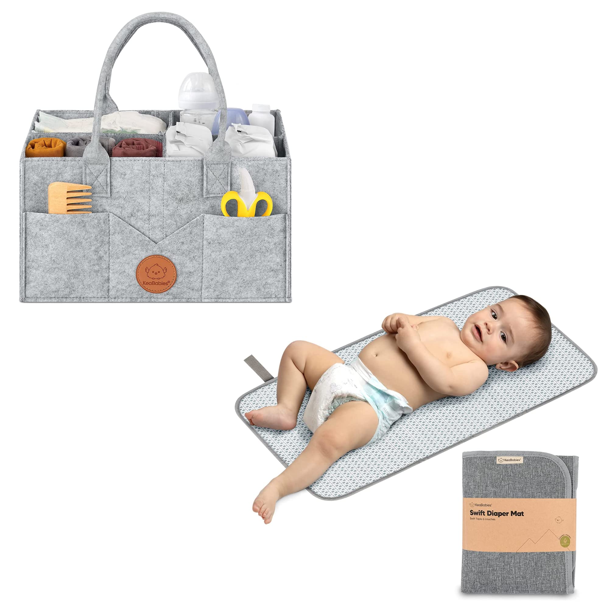 KeaBabies Baby Diaper Caddy Organizer and Portable Diaper Changing Pad - Large Baby Organizer - Waterproof Foldable Baby Changing Mat - Diaper Organizer For Changing Table - Travel Diaper Change Mat