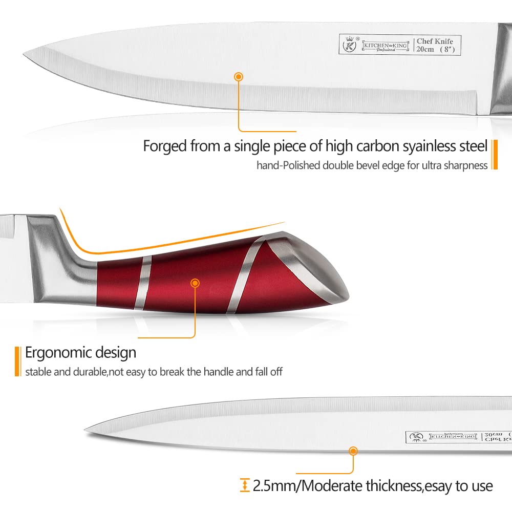 Kitchen Knife Set, CHEFDEER 9-Piece Pink Sharp Non-Stick Coated Chef Knives Block Set,Stainless Steel Knife Set for Kitchen with Sharpener for Cutting Slicing Dicing Chopping (Red)