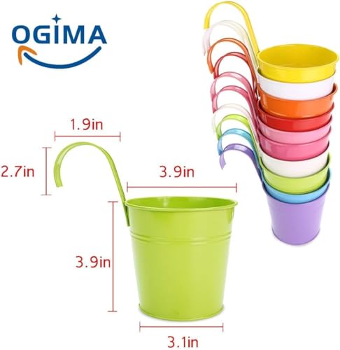 OGIMA 10 Piece Metal Iron Hanging Flower Pots,Multicolor