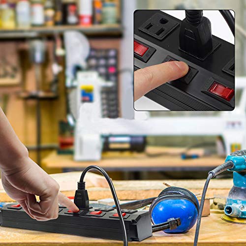 Power Strip Surge Protector 5 outlets Metal Heavy Duty Extension Cord 6 ft,5 Independent switches with one Master Switch, SGS Certified,Black…