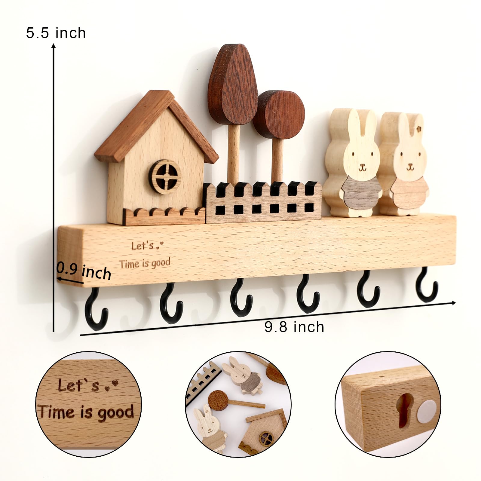 WUETOAYA Key Holder with Shelf for Wall, Key Organizer Wall Mount with Hooks, Rustic Wooden Home Decoration for Entryway, Living Room, Bedroom, Cute Key Holder with Shelf.