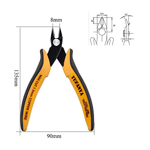 Micro Flush Cutter,Ultra Sharp Micro Wire Cutter Side Cutter with Internal Spring & Soft Rubber Handle,Diagonal Cuting Pliers for Electronics,jewelry making,Plastic,Zip Ties,Yellow & Black