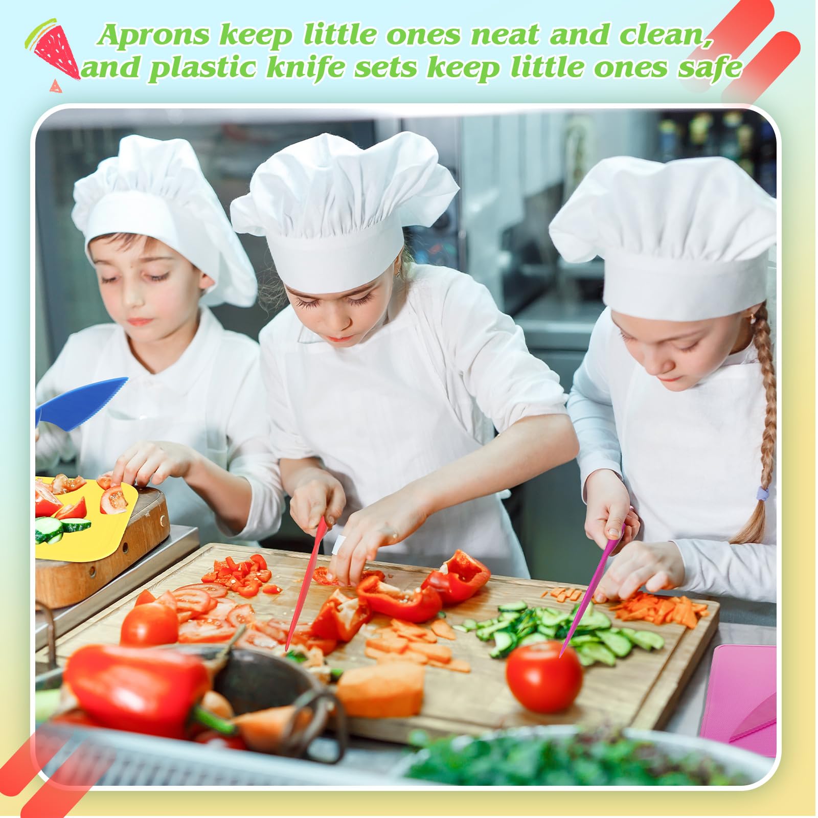 Yinkin 20 Pcs Kids Plastic Knife Set with Cutting Board Toddler Knife Tools, Including 10 Child Safe Knife 10 Kids Chopping Board Kids Cooking Utensils for Cooking Club, Preschool (Bright,Basic)