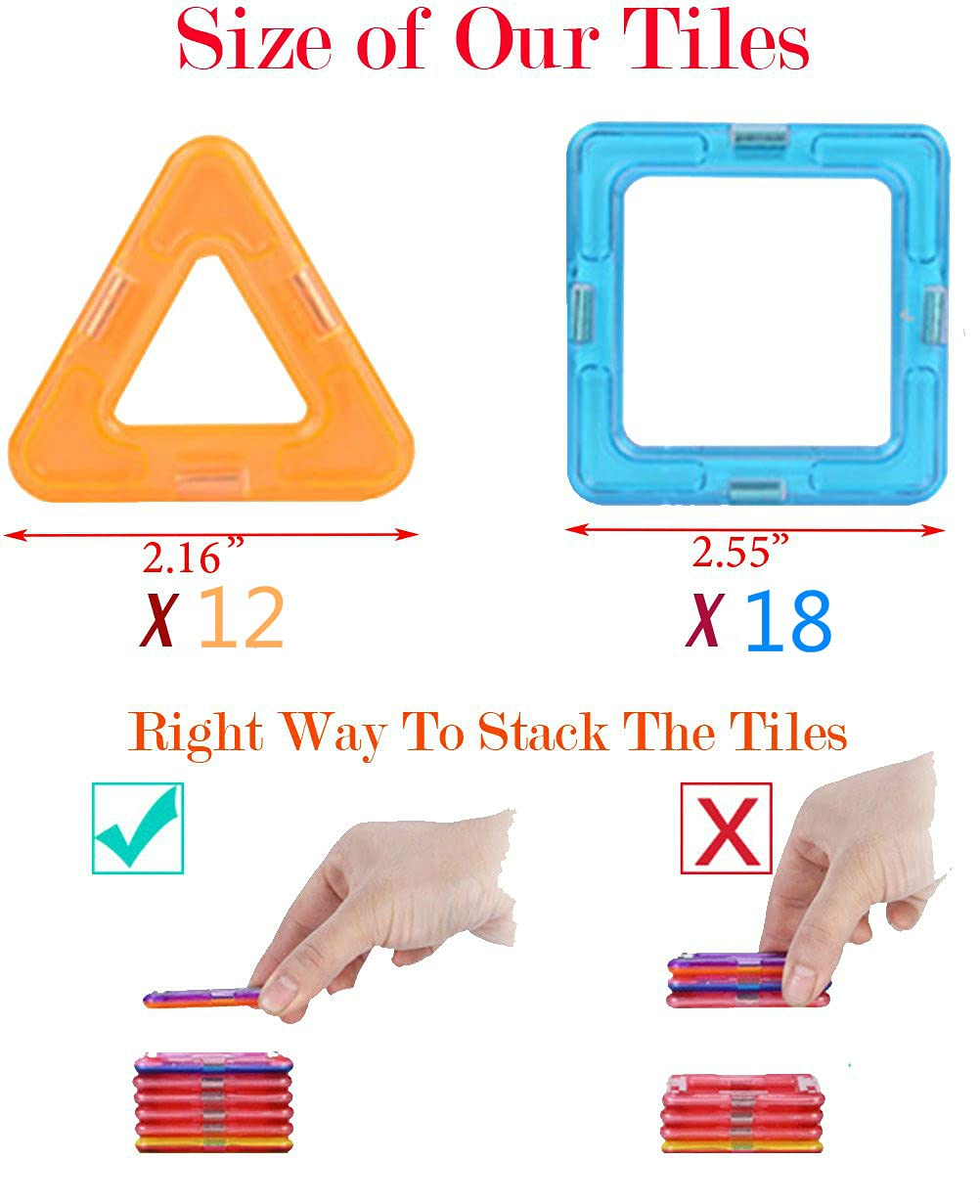 Magnetic Building Blocks Educational Toys Tiles Set for Boys & Girls Magnet Stacking Block Sets for Kid's Basic Skills Learning & Development Toys-Excellent Children's Gifts(YZ-062)