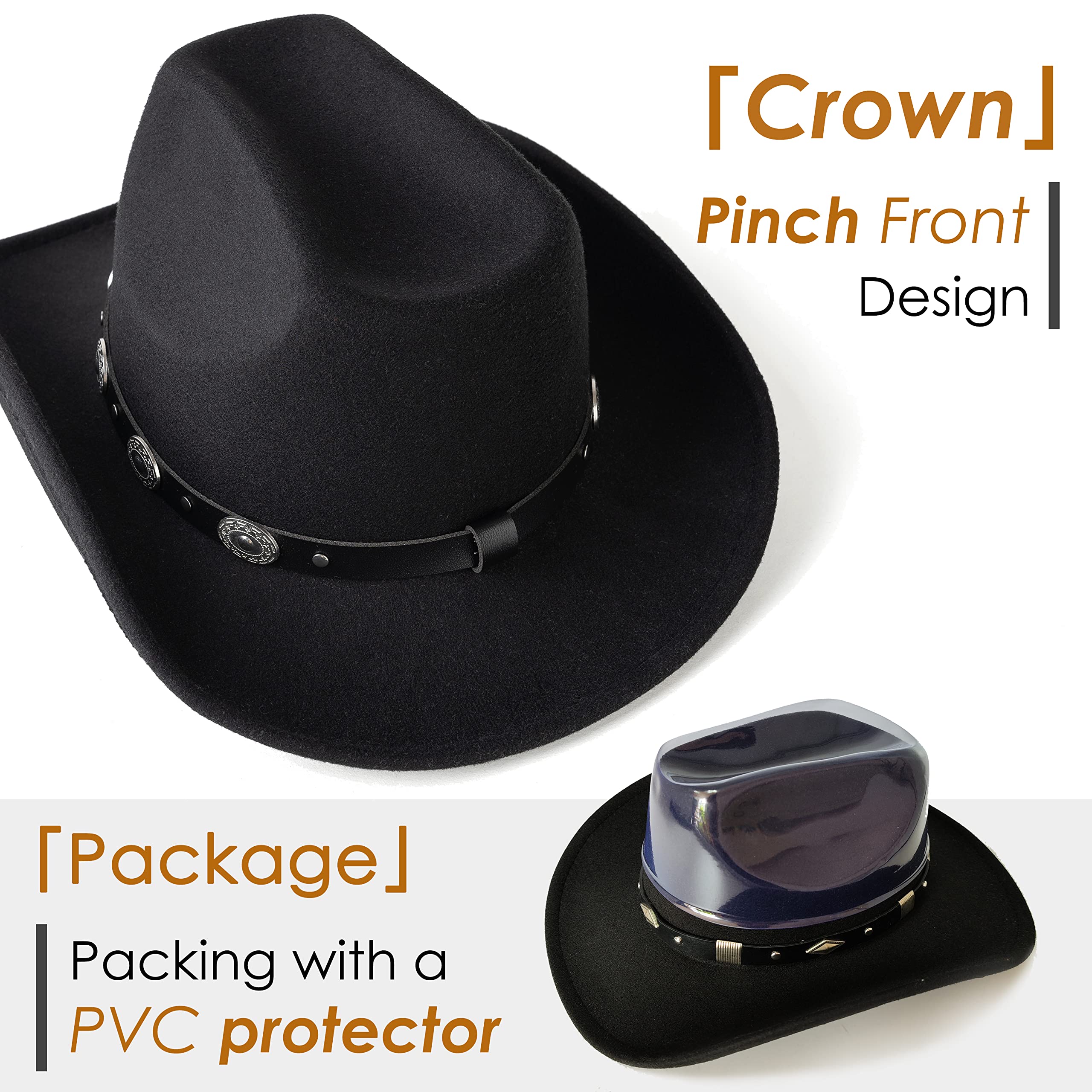 Lisianthus Men & Women Wide Brim Cowboy Hat Pinch Front Cowgirl Hat Black