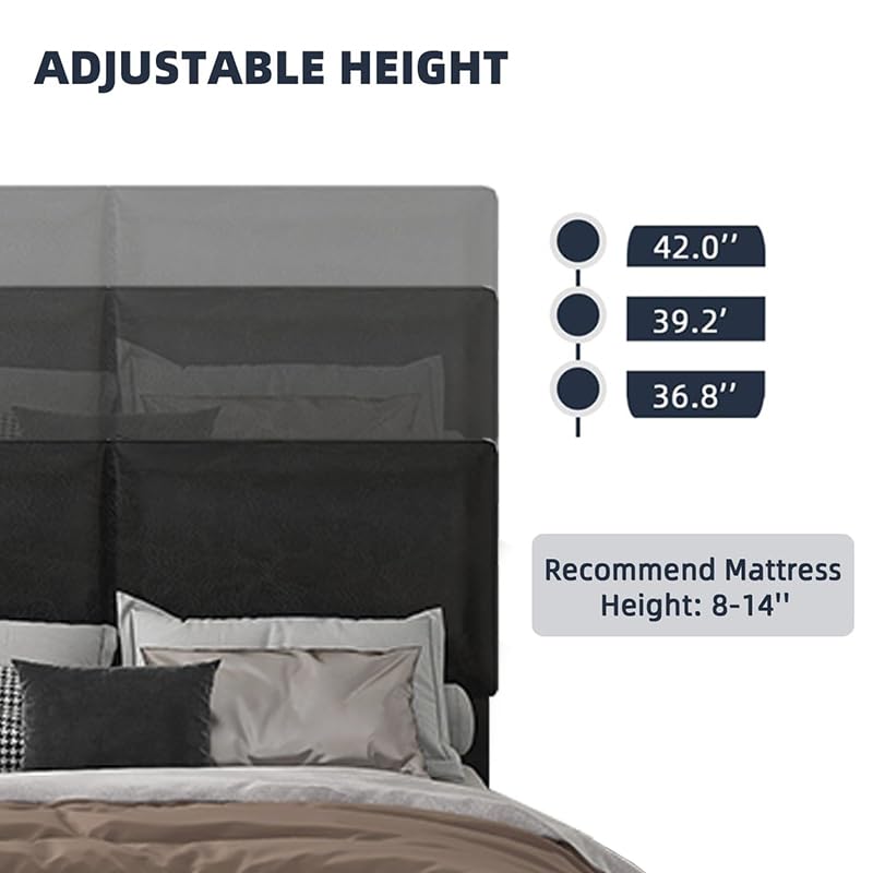 Yegee Queen Bed Frame with Storage Drawers, Leather Upholstered Bed Frame Platform with Headboard, Wood Slats Support Bed Frame, Easy Assembly, Noise Free, No Box Spring Needed, Dark Brown