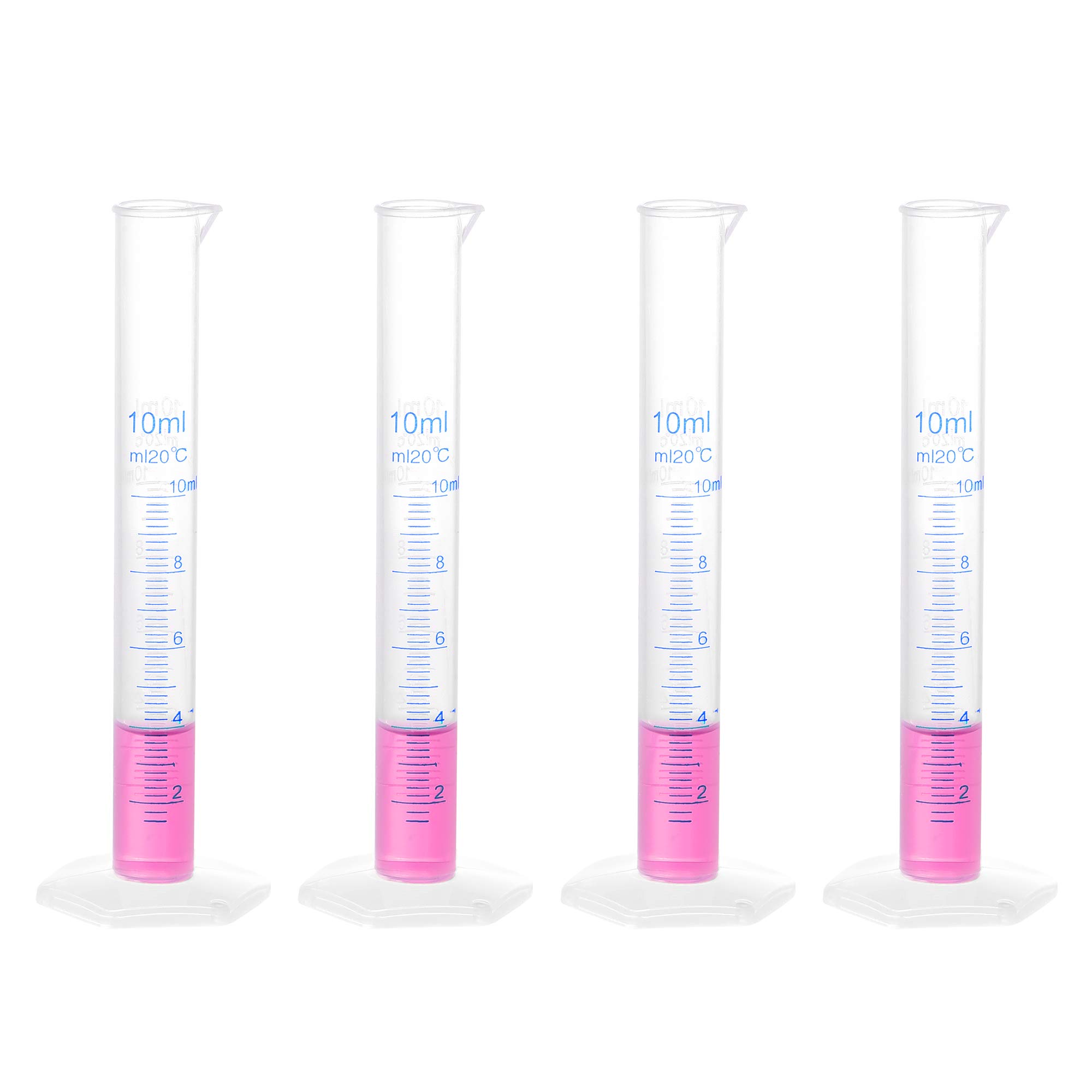 uxcell Plastic Graduated Cylinder, 10ml Measuring Cylinder, Science Test Tube Beakers, 2-Sided Metric Marking, Clear Hex Base for Lab Home 4Pcs