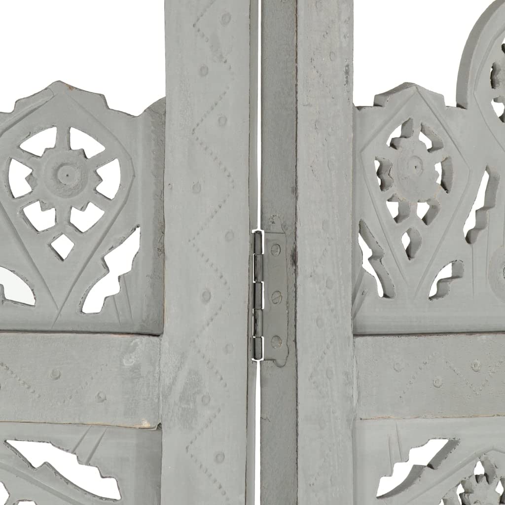 Hand Carved 3-Panel Room Divider Gray 47.2"x65" Solid Mango Wood,Freestanding Folding Screens Privacy Screen Dividers Wall Suitable forHome Office Restaurant Bedroom