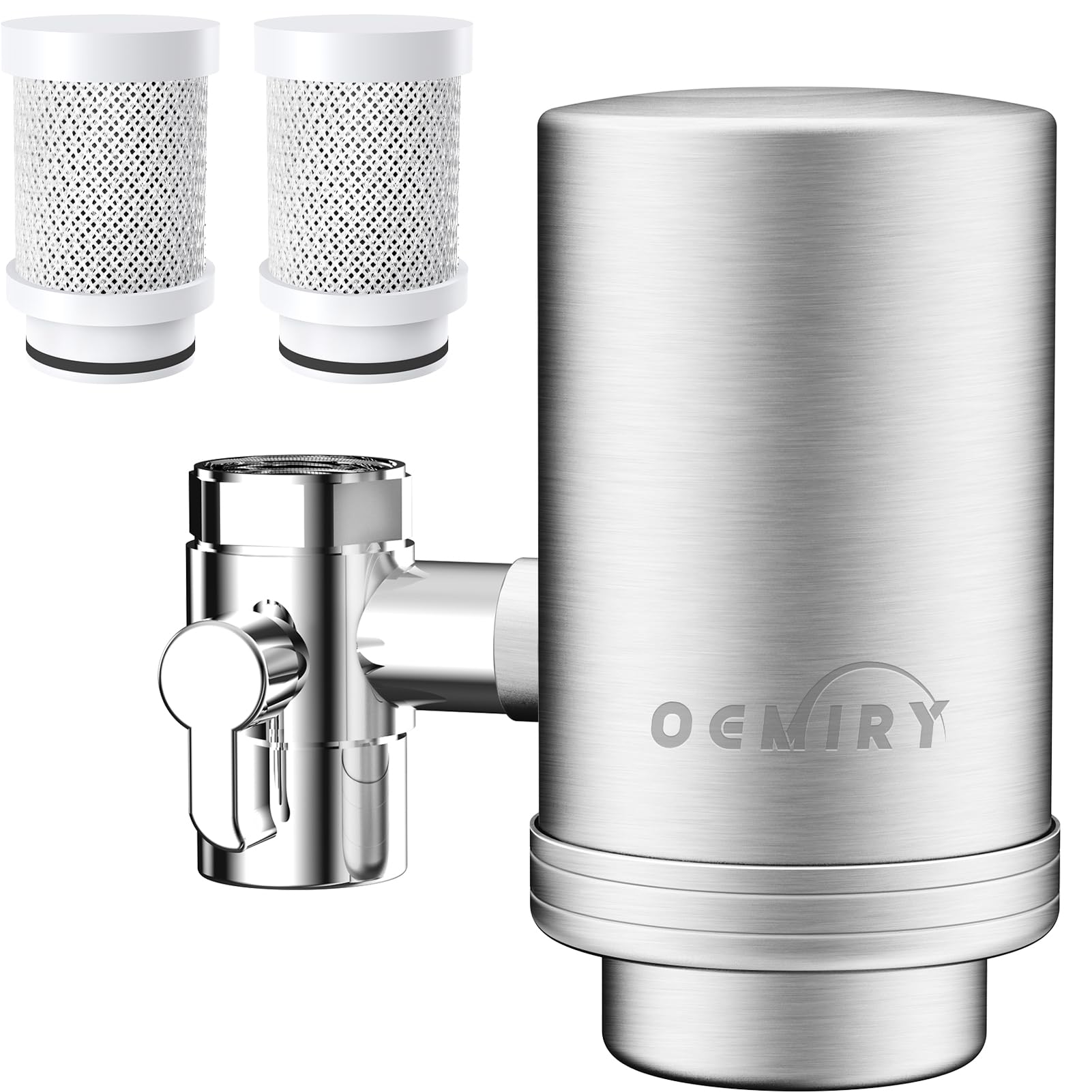 OEMIRY NSF/ANSI 42 Certified Faucet Water Filter, Stainless Steel Faucet Water Filter for Kitchen Sink, Reduces 99.99% Lead, Chlorine, Heavy Metals, Bad Taste & Odor (2 Filters Included)