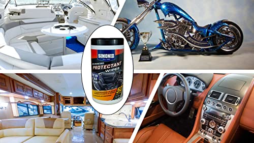 Simoniz New Car Scent Advanced UV Protectant Wipes Wipes – Interior Protectant or Most Surfaces - Plastic, Rubber, Vinyl Dashboards, Seats, Doors & Tires -Great for Cars, Trucks, SUVs, Boats 50 Count