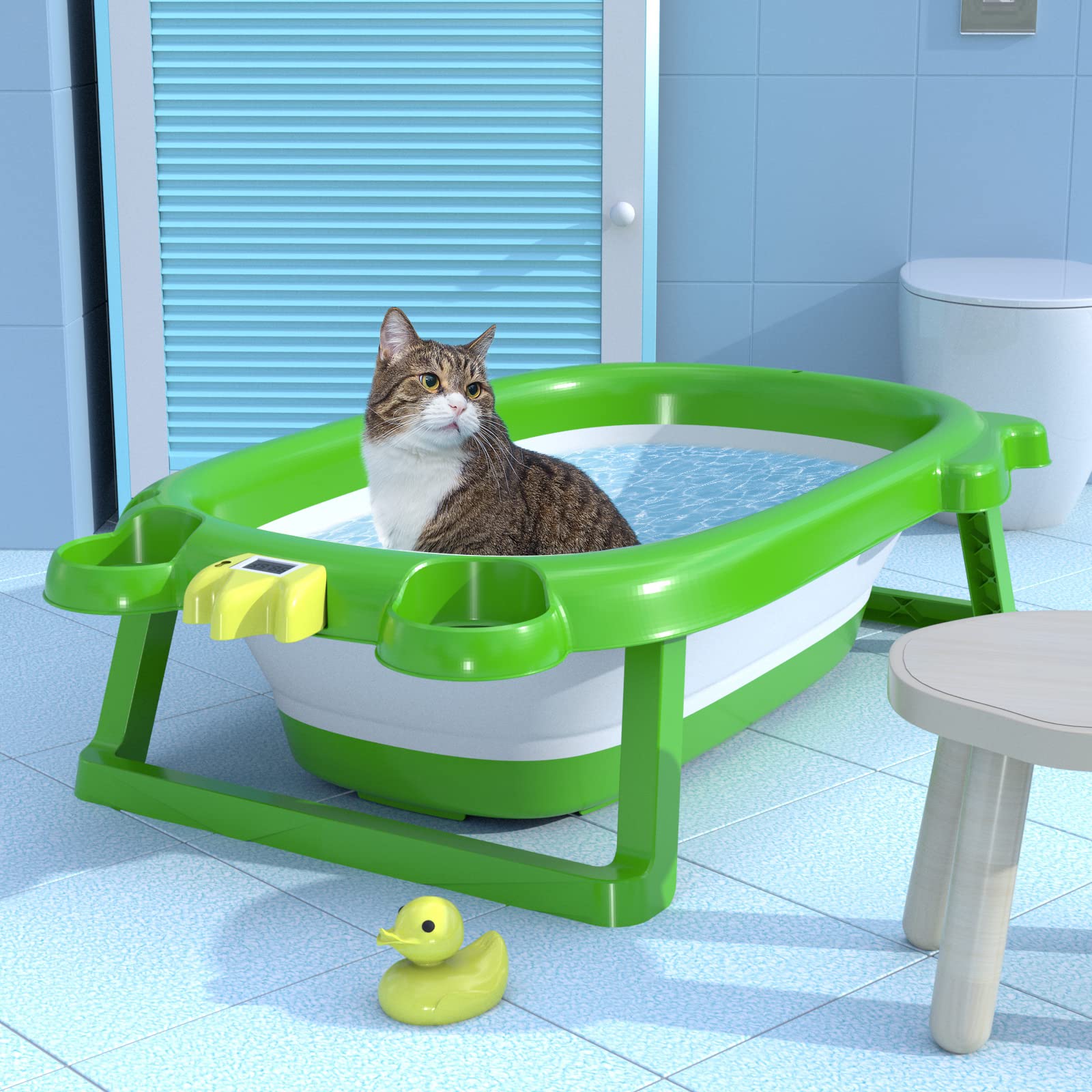 Multipurpose tub-pet tub- Foldable tub- Water Basin- Thermometer Equipped tub- Space Saving tub (Green)