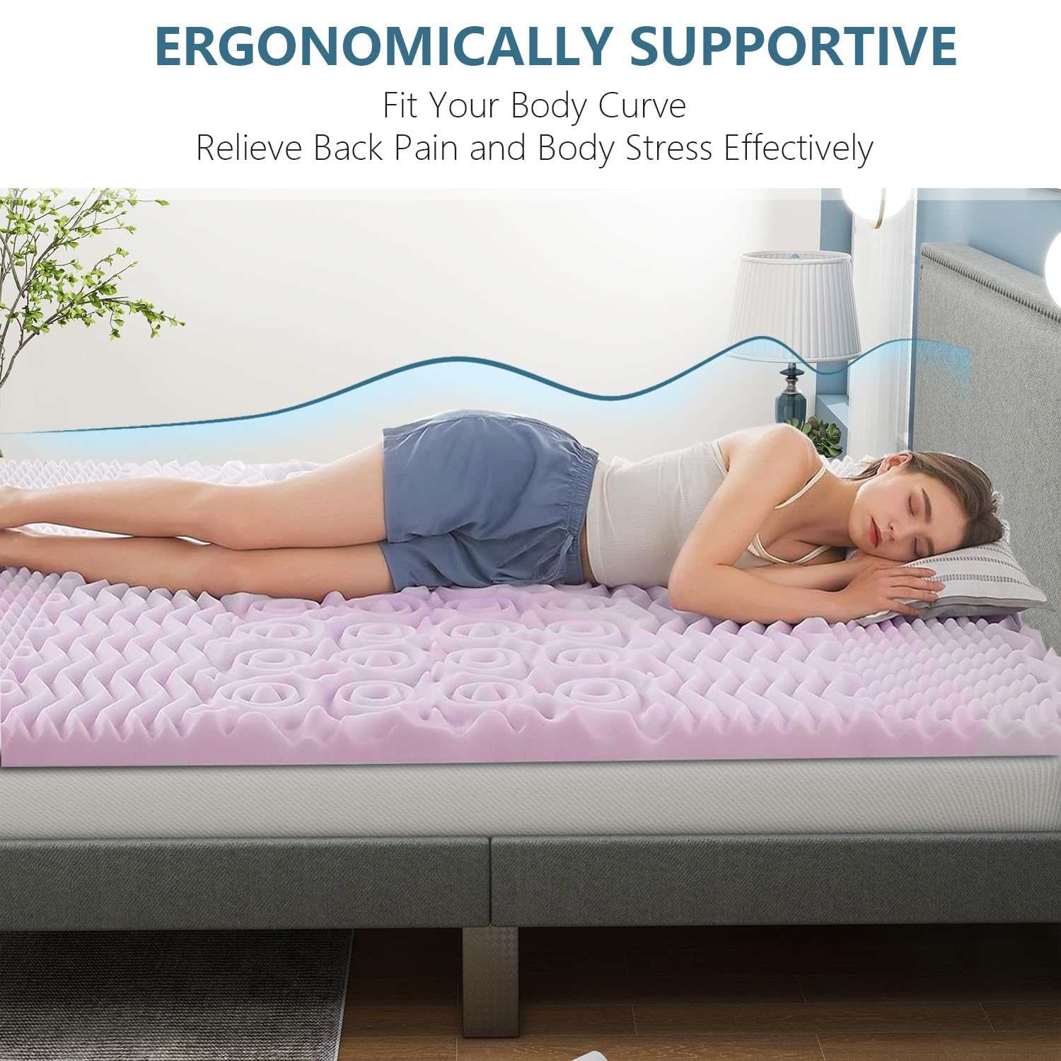Soft Memory Foam Mattress Topper for Back Pain Relief 4 inch Breather Bed Pad with 2 Inch PillowTop and 2-Inch Egg Crate Memory Foam, 8-21 Inch Deep Pocket (Queen)