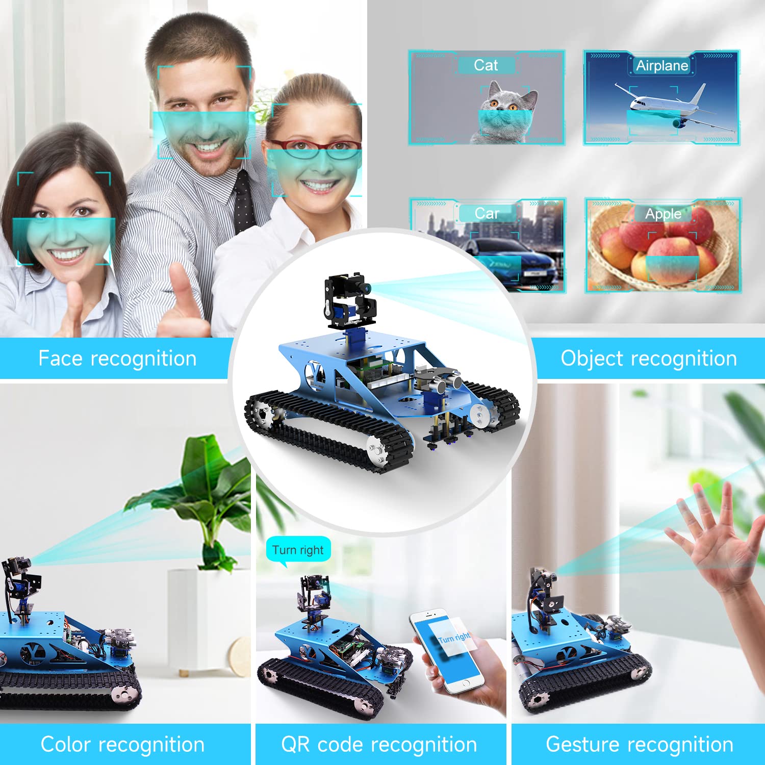 Raspberry Pi 4B 3B+ Camera DIY Electronic Kit Ffor Teens Adults Programmable G1 Tank Smart Robot Car Kit(Raspberry Pi NOT Include)
