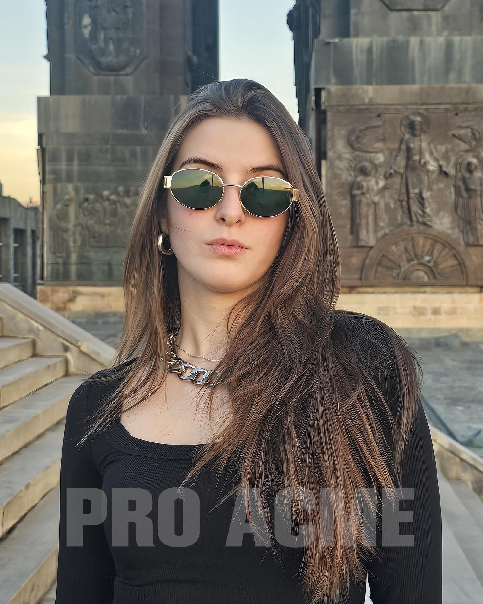 Pro Acme Retro Oval Sunglasses,Trendy Classic Shades Metal Frame Sun Glasses UV400 Protection (Gold/green)