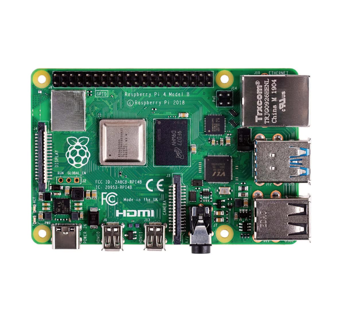 Raspberry Pi 4B (4GB) Board with Mini Tower Aluminum Case, Cooling Fan and Color Changing Ambient Light (Matte Black)