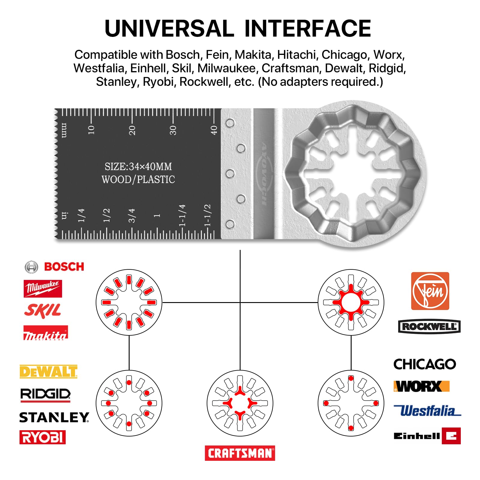 Oscillating Tool Blade Adapter-Free 2-sec Install 16PCS, Fast Smooth Cutting Multitool Blade - Strong Straight & Wavy Teeth, Oscillating Saw Blade for Wood Nails Metal, Fit Bosch Fein