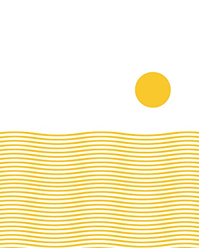 Mid Century Modern Wall Art - Set of 2-8x10" UNFRAMED Prints - Yellow Scandinavian, Minimal Wall Decor - Ocean, Sun & Moon Wall Art (Mustard)