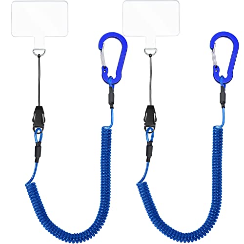 Lix&Rix Quick Release Stretchy Lanyard with Patch for Outdoor Fishing Kayak Phone Tether Leash, Blue 2pcs