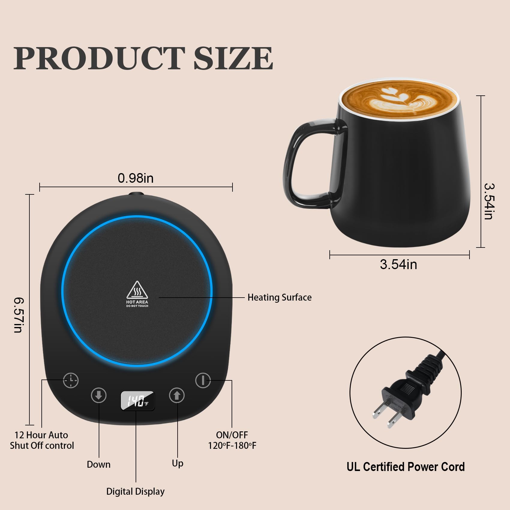 HYRIXDIRECT Coffee Mug Warmer with Mug Spoon Set, Electric Coffee Cup Warmer for Desk with Auto Shut Off, 7 Temperature Setting Heated Coffee Mug, Beverage, Milk, Tea Warmer
