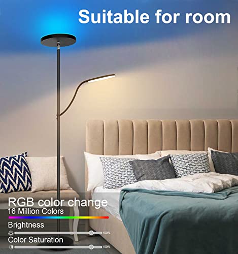 Hyskostar Standing Multicolor Lamp, Dimmable Colorful RGB Floor Lamps,Top Sky Light and Side Reading Lamp, Adjustable Tall Lamp with Remote & Long Touch &APP Control for Living Room Bedroom Office