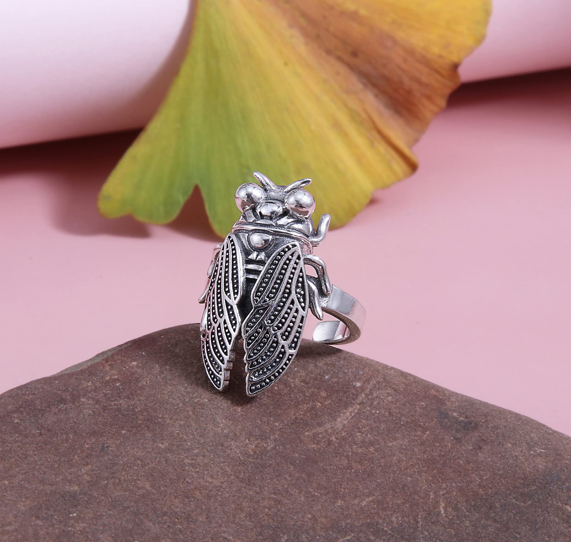 Helen de Lete Vintage Cicada S925 Sterling Silver Adjustable Ring For Men and Women