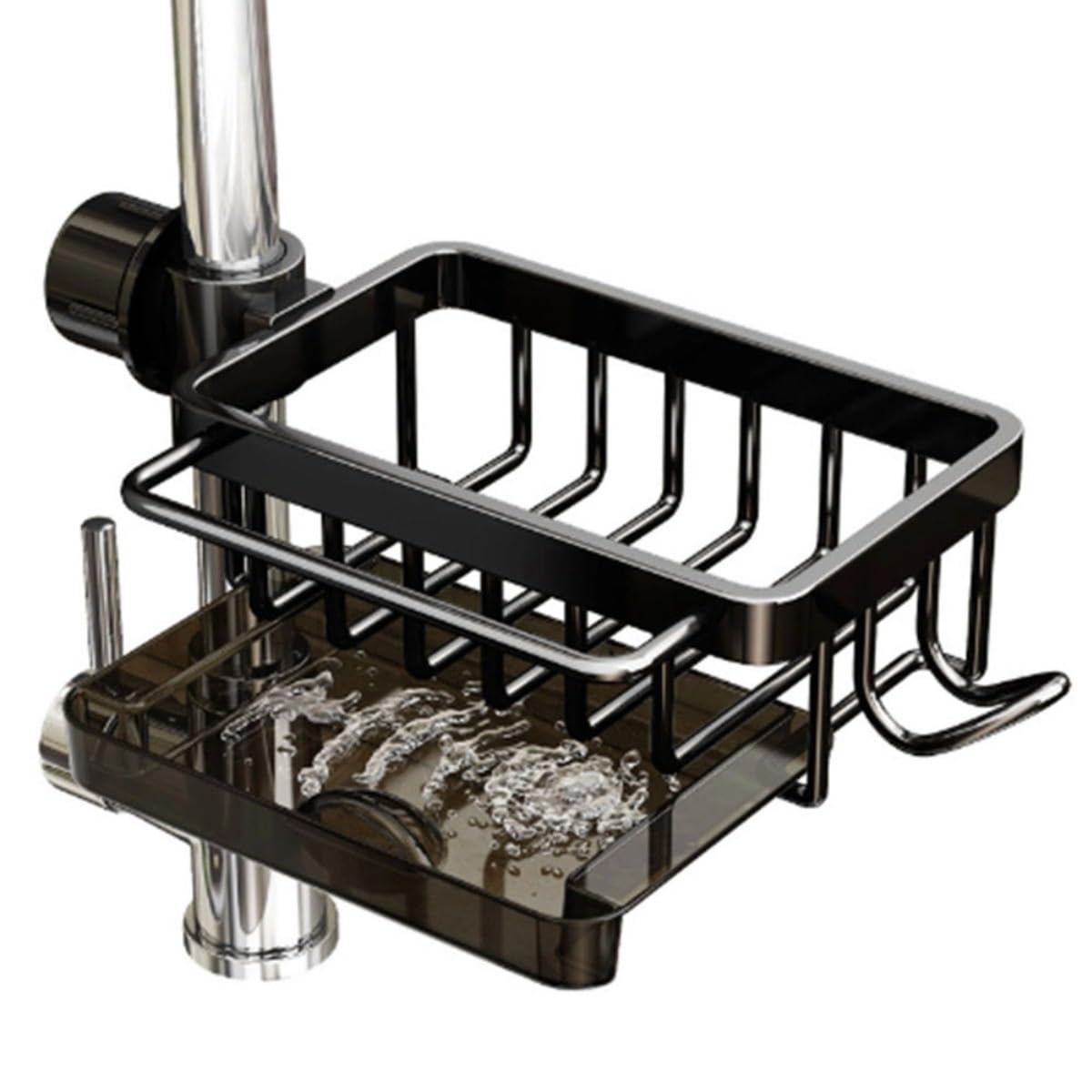 RYDOX Kitchen Sink Faucet Organizer Kitchen Stainless Steel Sink Drainer Sponge Storage Faucet Rack Towel Rack Shelf Organizer Kitchen Accessories(Black Right)