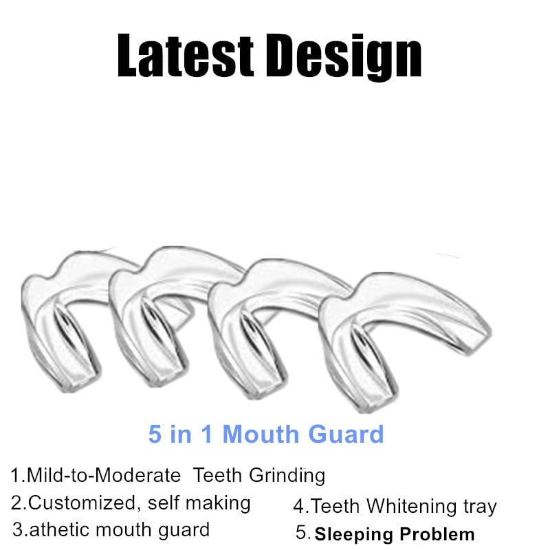 Pack of 4 Custom Mouth Night Guard for Teeth Grinding Clenching Bruxism, Sport Athletic, Whitening Tray, Including Magnetic Mirror Box (Black)