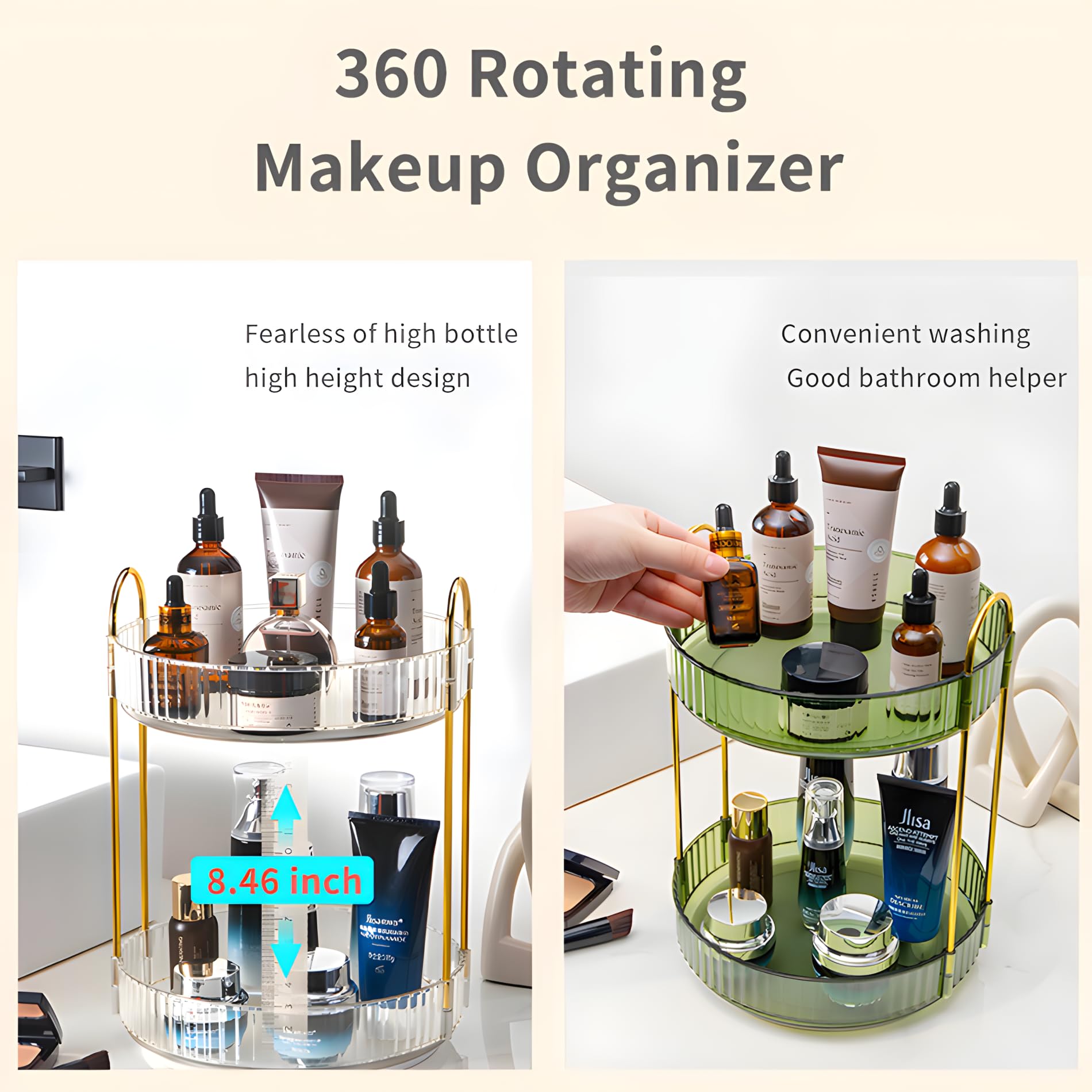 YJSMO 360-Degree Rotation Makeup Organizer Large Capacity Bathroom Countertop Organizer Countertop Perfume Tray for Cosmetic Storage Organizer Bathroom Shelf