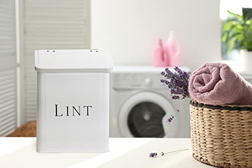 MOUNT DELECTABLE Magnetic Lint Bin for Laundry Room, Wall Mounted Lint Box Holder Trash Can with Lid for Dryer, Lint Basket for Laundry Room, Farmhouse Style Laundry Storage and Organization