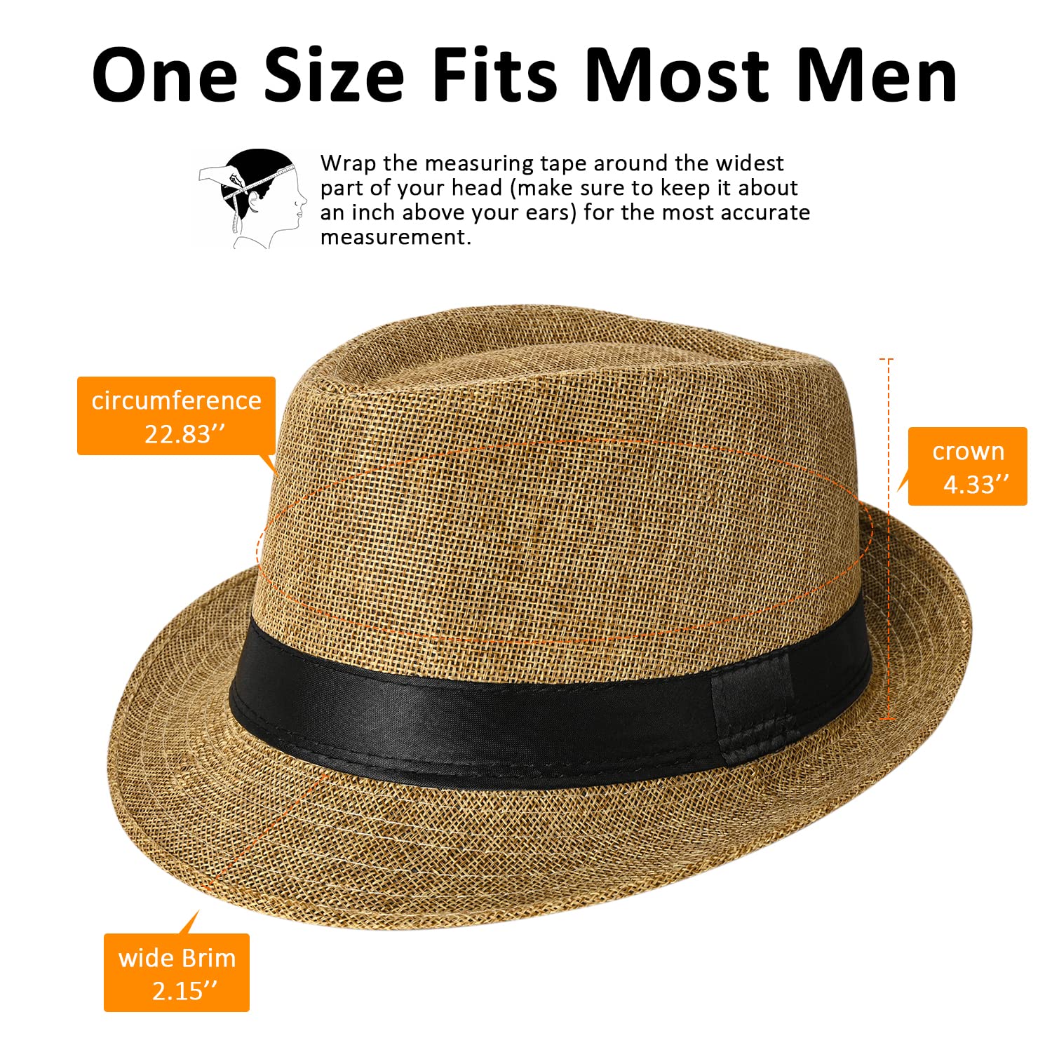 Men Wide Brim Straw Hat,Man Summer Beach Fedora Sun Hat UPF50+, Sun - Protected Straw Hats for Men Khaki