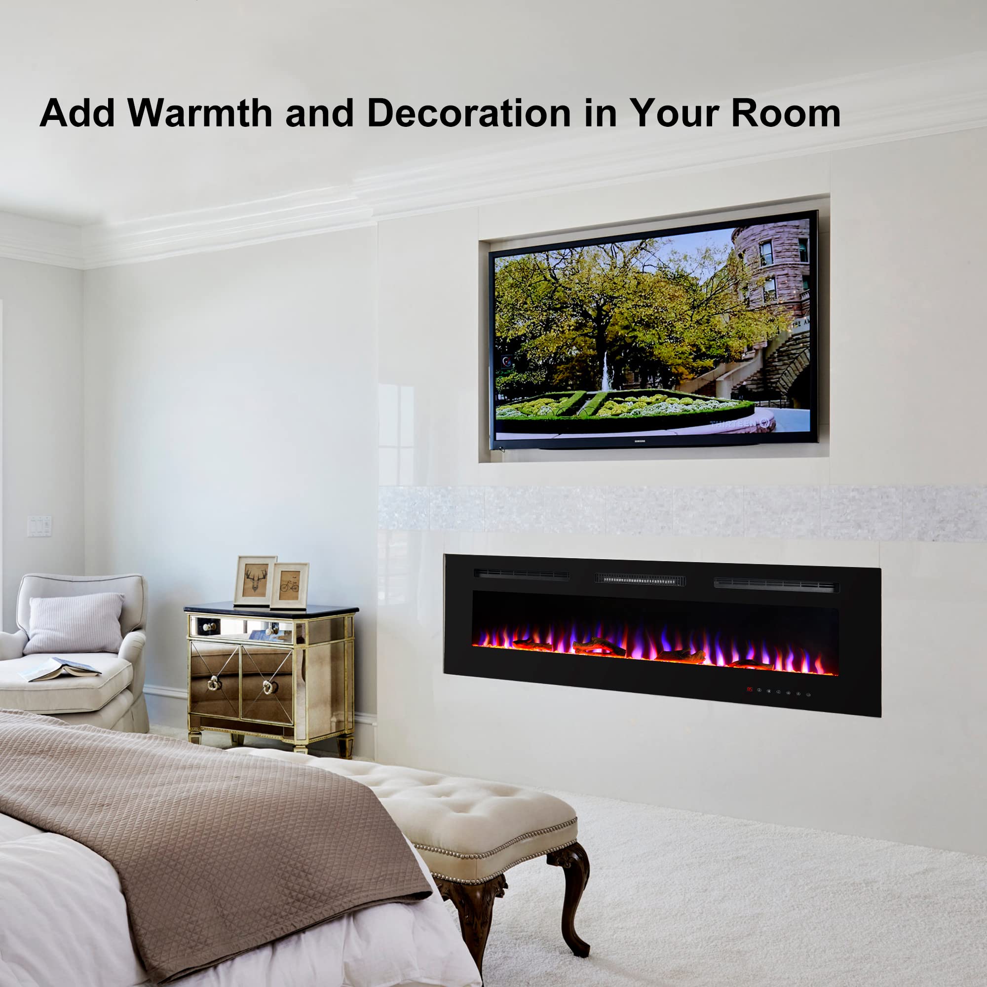 KEGIAN 50" Electric Fireplace, Wall Mounted and Recessed Electric Fireplace Inserts with Remote Control, Adjustable Flame Color, 750w/1500w, Black…