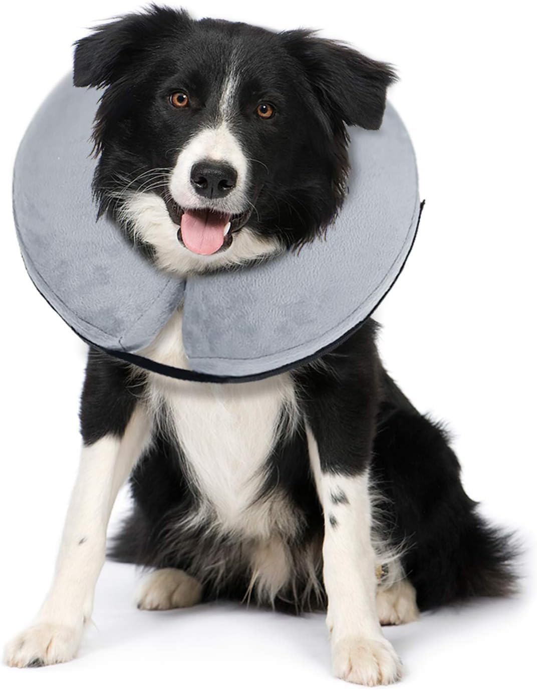 PeakTrend Protective Inflatable Collar for Dogs and Cats - Soft Pet Recovery Collar Does Not Block Vision E-Collar, Soft Protective Cone for Dogs After Surgery (Gray, [Neck:10"-14"] Medium)
