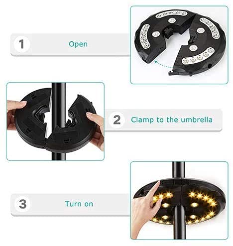 Patio Umbrella Light Warm White 3 Lighting Modes Cordless 24 LED Lights,4 AA Battery Operated Umbrella Pole Light for Patio Umbrellas Camping Tents or Outdoor Use