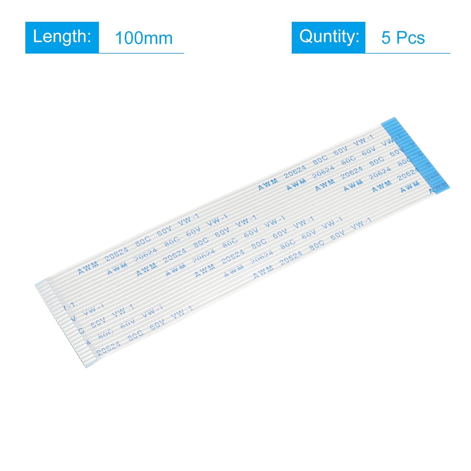 MECCANIXITY Flexible Flat Cable Extension Ribbon Cables 20 Pins 1.0mm Pitch 100mm for 3D Printer, Laptop, Camera, Screen and DVD Player Connector B Type Pack of 5
