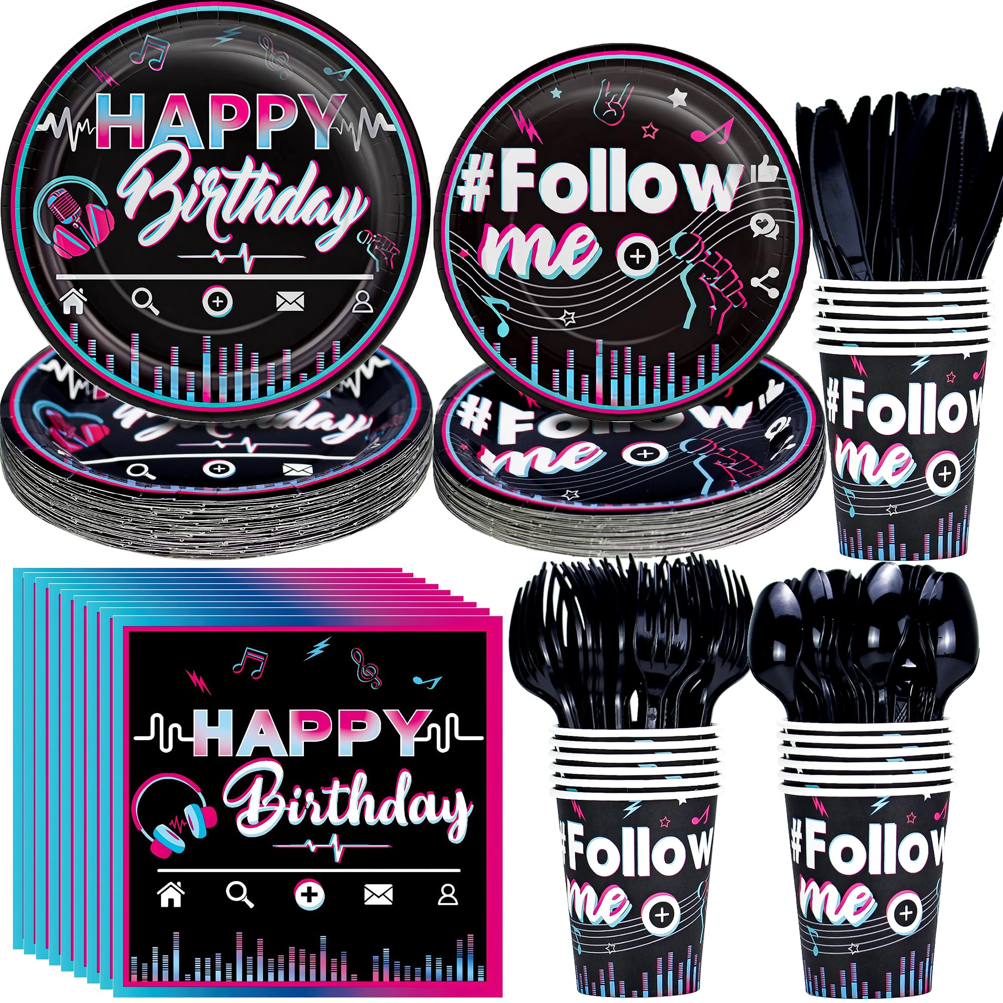 PYCALOW Music Theme Party Decorations Tableware - Music Notes Party Decorations, Paper Plate, Napkin, Cup, Disposable Cutlery, Music Birthday Baby Shower Party Supplies Dinnerware | 20 Guests