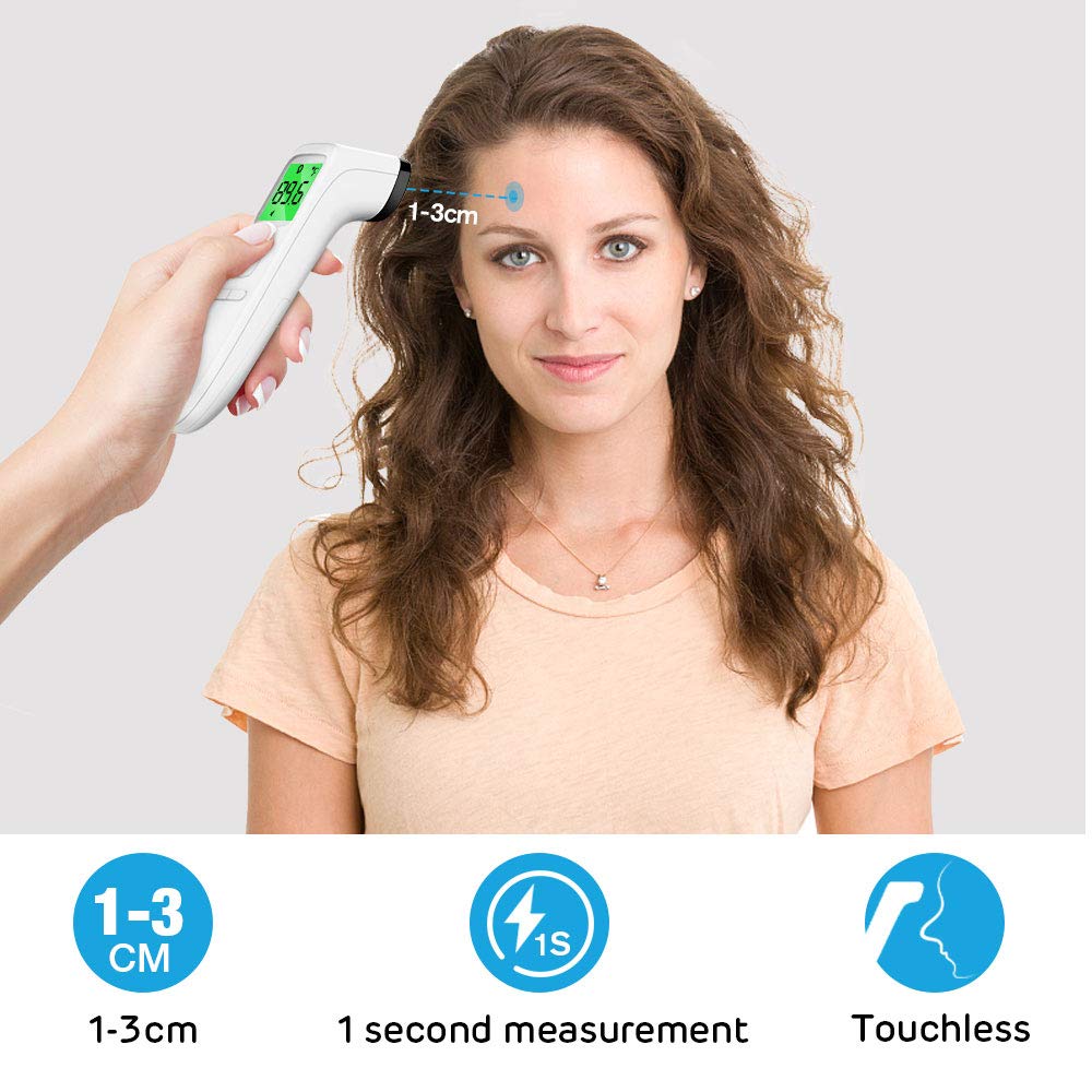 No-Touch Forehead Thermometer for Adults, Baby, Kids, Infrared Temporal Thermometer with Silent Mode, LCD Display and Memory Function, Ideal for Whole Family