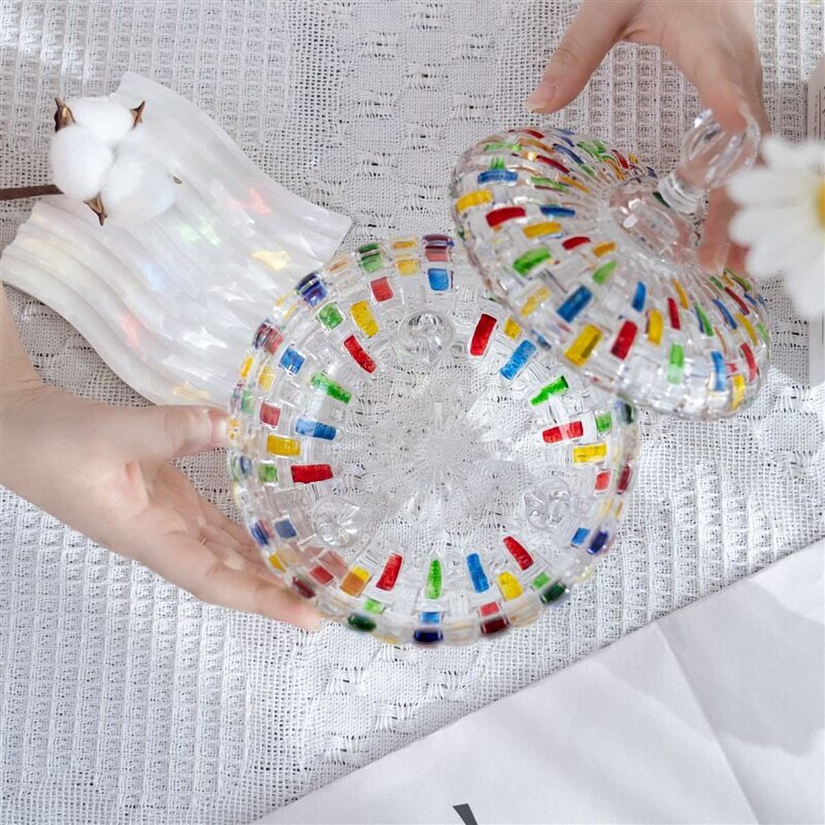 MAGCOLOR Elegant-Hand Painted Colorful Woven Easter Large Crystal Glass Candy Box candy servers,candy jars with Lid,Jewelry Box,Storage Jar,Candy dish covered,Great Gift for Family Friends-24 oz.