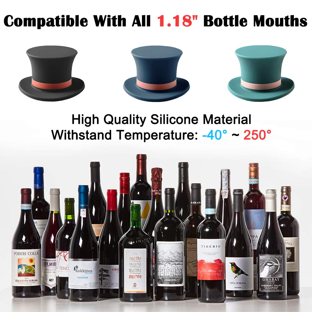 Magic Cap Decorative Wine and Beverage Bottle Stoppers Silicone Bottle Top Cover, Novelty Cork Replacement, Beverage Wine Keeper, Champagne Bottle Stoppers, Spill Proof, Set of 6, Blue & Black & Green