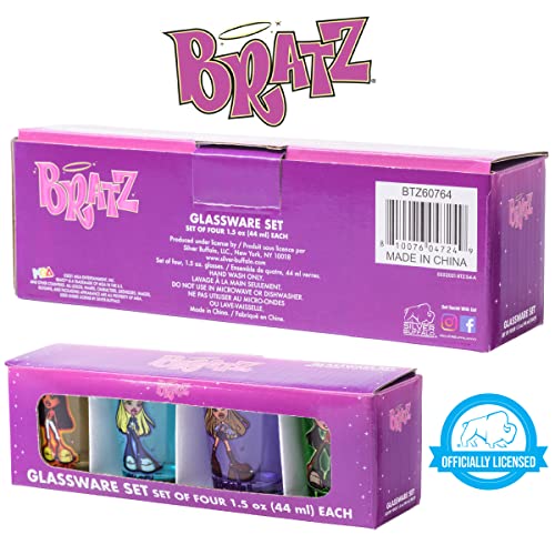 Silver Buffalo Bratz Airbrush Sparkle 4-Pack Mini Glass Set, 1.5 Ounces