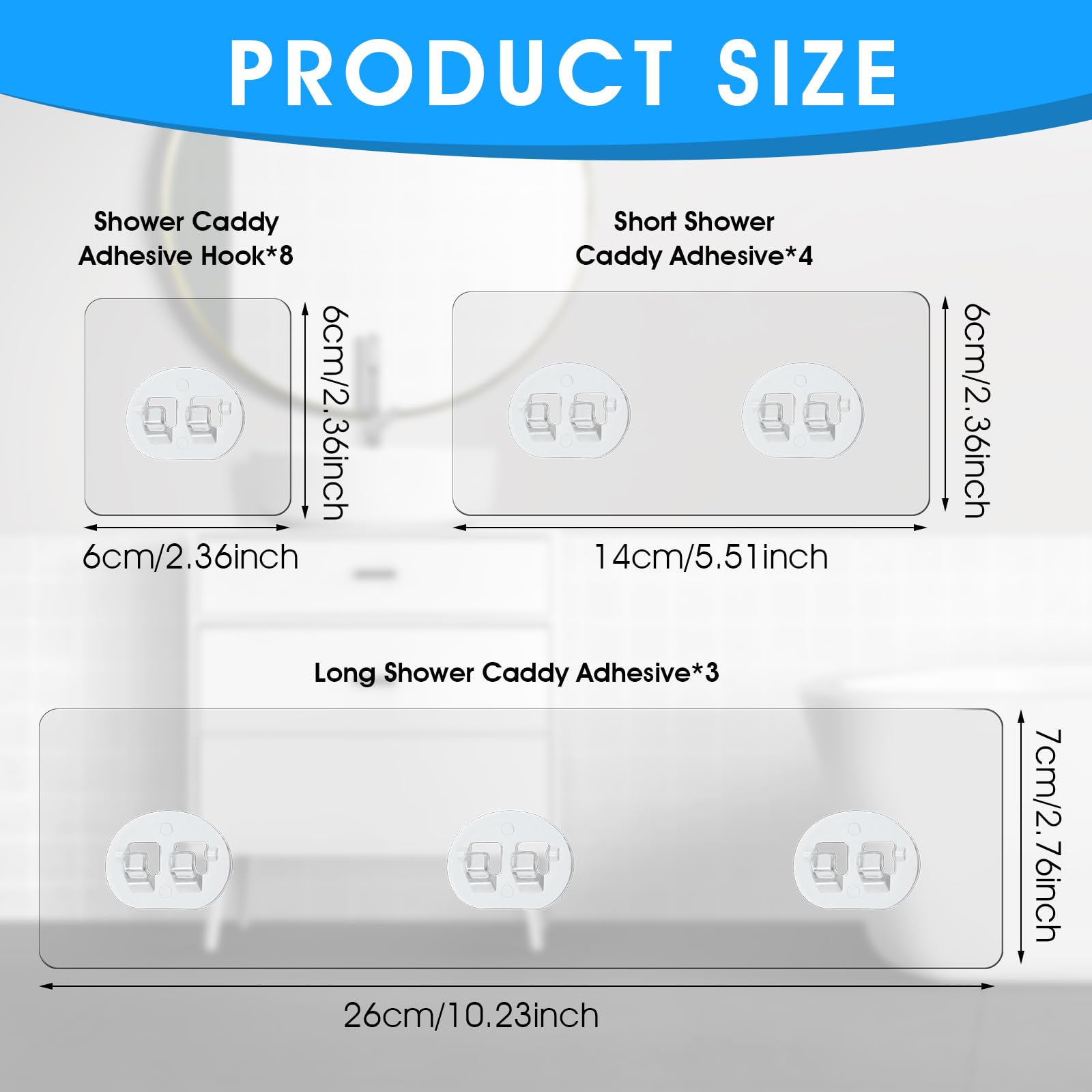 Yolev Shower Caddy Adhesive Replacement, Strong Adhesive Hooks for Shower Caddy Adhesive Pad, Adhesives Hook for Shower Caddy, Kitchen Racks, Bathroom Storage Shelves (15pcs)