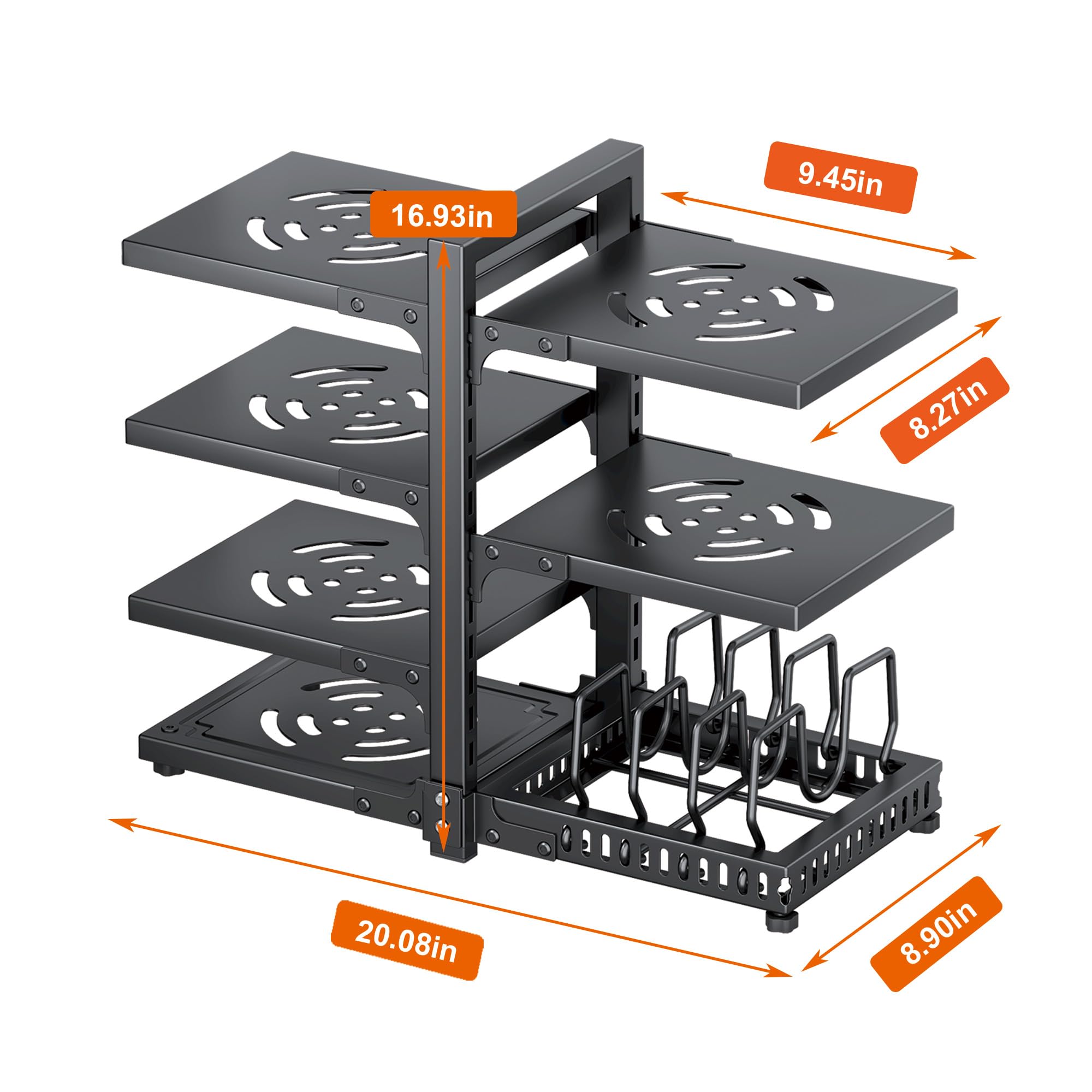 OUTIOE Heavy Duty Pots and Pans Organizer under Cabinet, 7-Tier Adjustable Pan Organizer Rack for Kitchen Cabinet Organizers and Storage (Black)