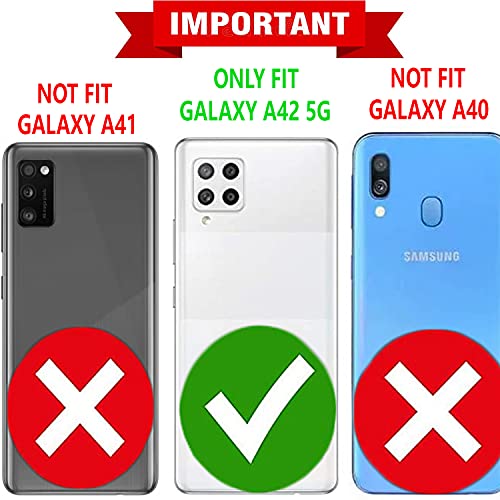 STARSHOP Samsung Galaxy A42 5G Phone Case, with [Tempered Glass Screen Protector Included], Military Grade Shockproof Protective Dual Layer Phone Cover with Metal Ring Kickstand - Navy