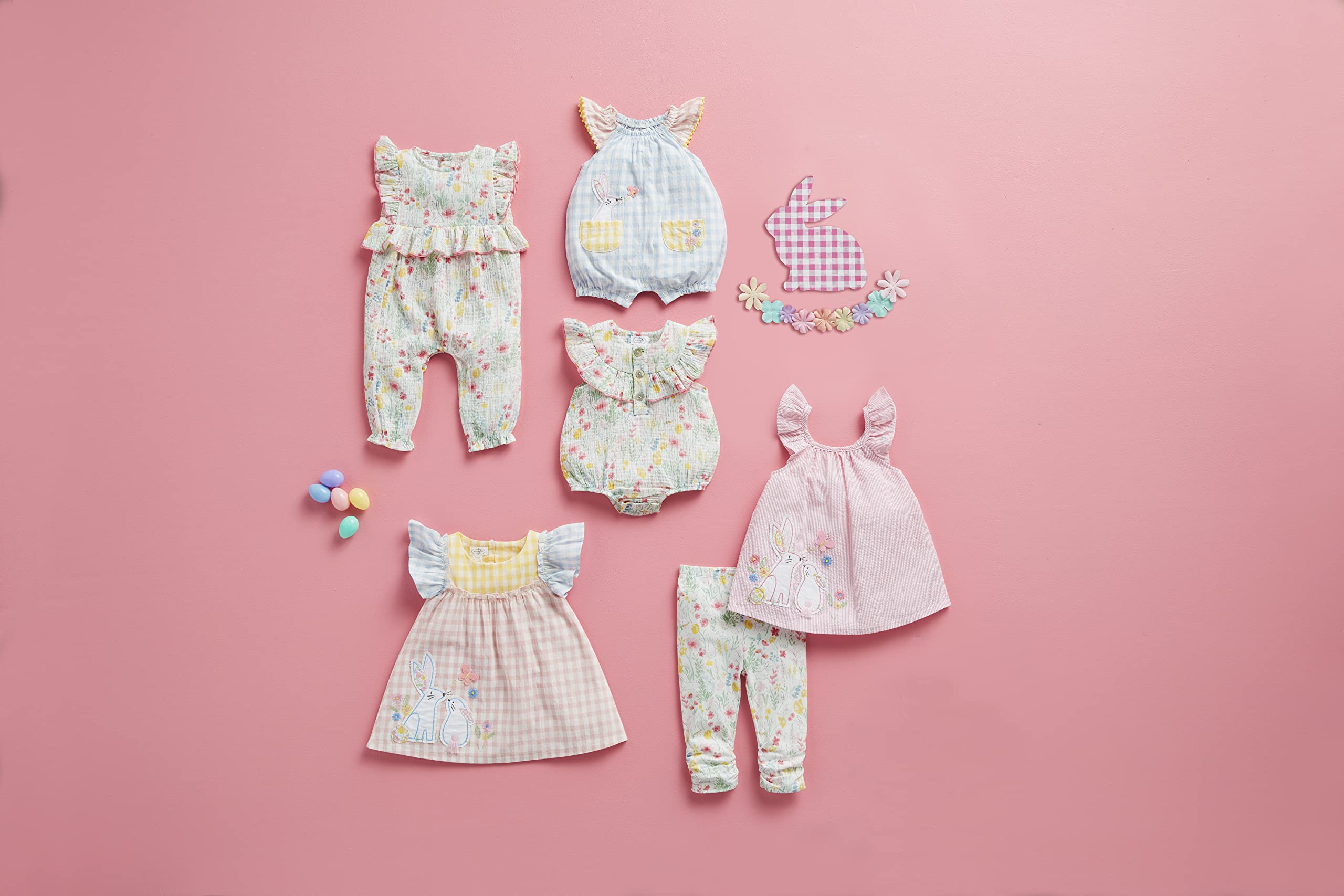 Mud Pie Girls Bunny Gingham Dress, Pink, 3T