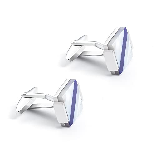 Men's tie Clip Cufflinks White Square Shell Zircon Metal Cufflinks Men's French Cuff Button Cufflinks