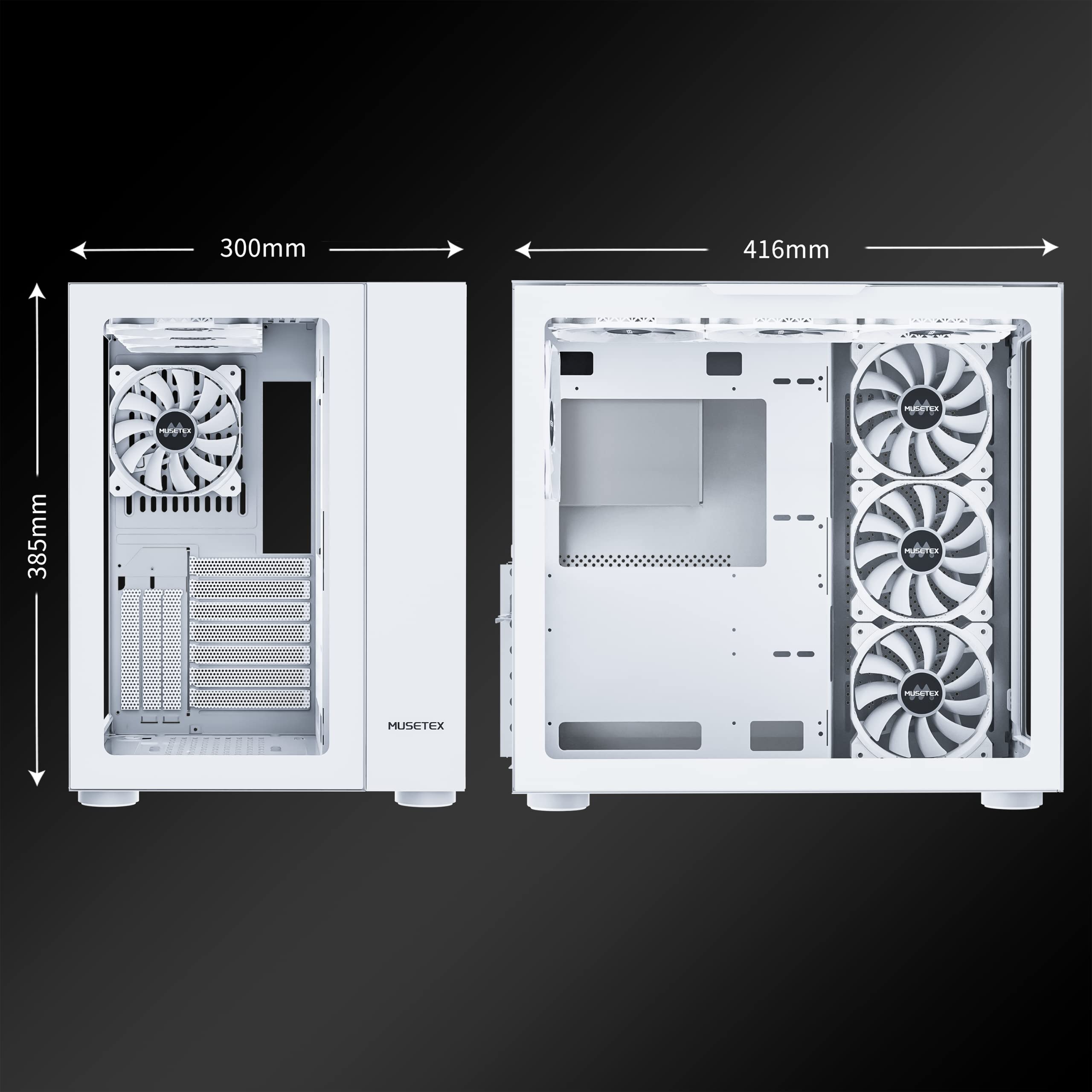 MUSETEX 7 PWM ARGB Fans Pre-Installed ATX Gaming PC Case, Modern Aesthetic Dual Tempered Glass Panoramic Mid-Tower Pc Case, USB 3.0 Pure White Computer Case (H3-N7)