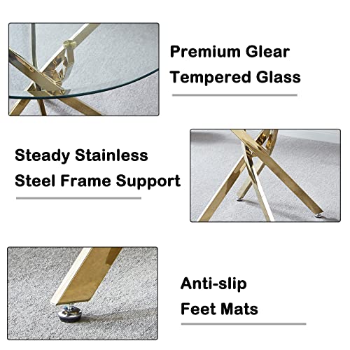 Gnrolaz 5 Piece Dining Set for 4, Glass Kitchen Table and 4 PCS Dining Chair Set for Home, 36'' Round Round Dining Table with Stainless Steel Legs (Gold 36in Table+4 Chairs)