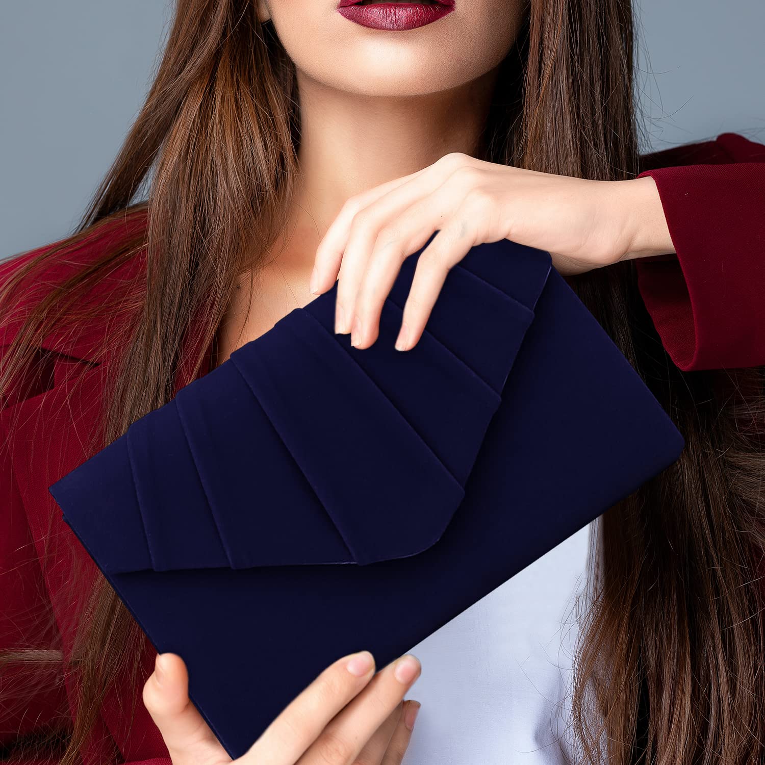 KUANG! Women's Evening Clutch Bag Velvet Pleated Envelope Clutch Handbag for Bridal Wedding Party