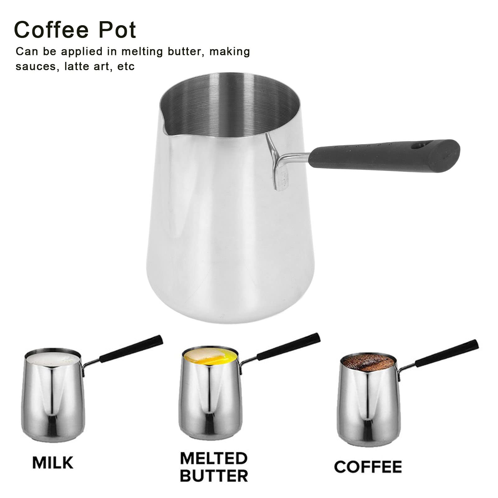 Turkish Coffee Pot, Butter Warmer Mini Stainless Steel Coffee Heating Melting Pot 1000ml with Spout for Home Cafe
